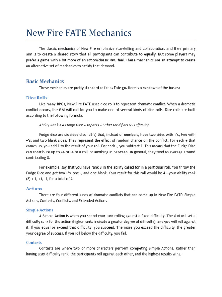 New Fire FATE Game Mechanics Guide | PDF | Grappling | Alternative Medicine