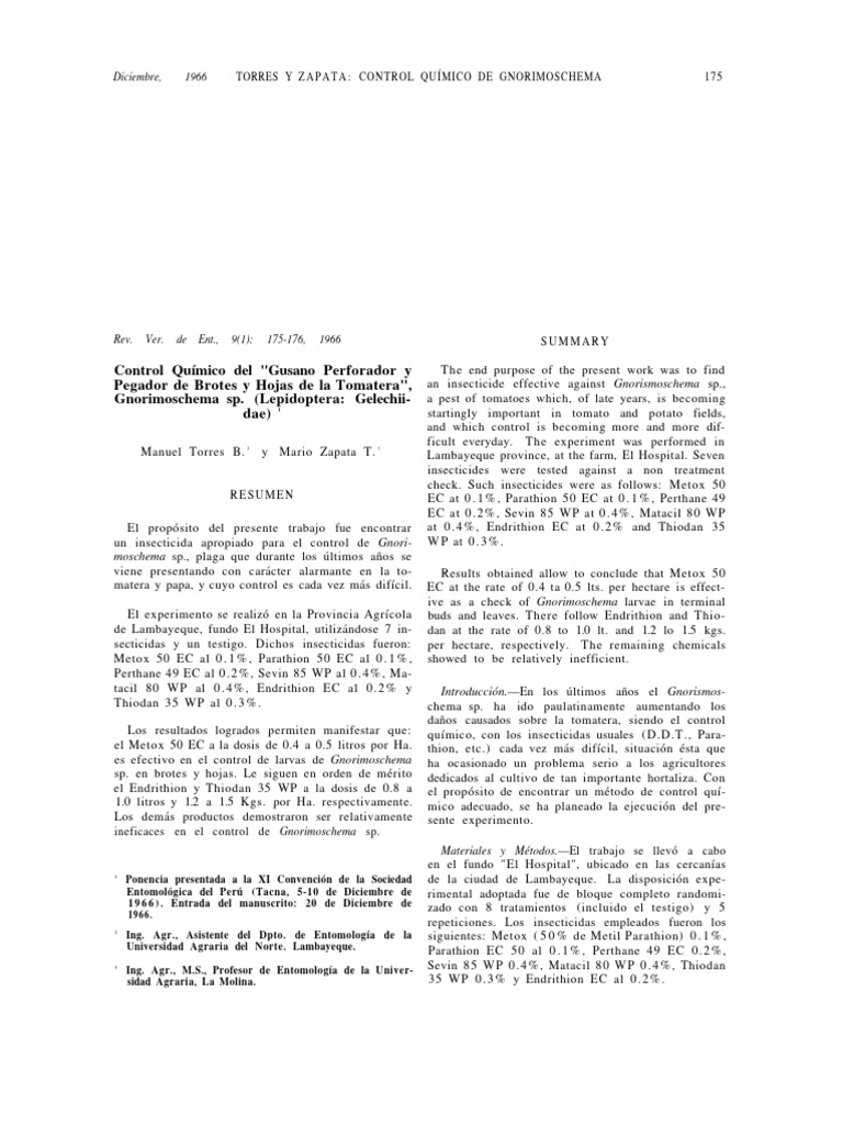 Eficacia de Thiodan 35 en Gnorimoschema | PDF | Pesticida | Químicos ...
