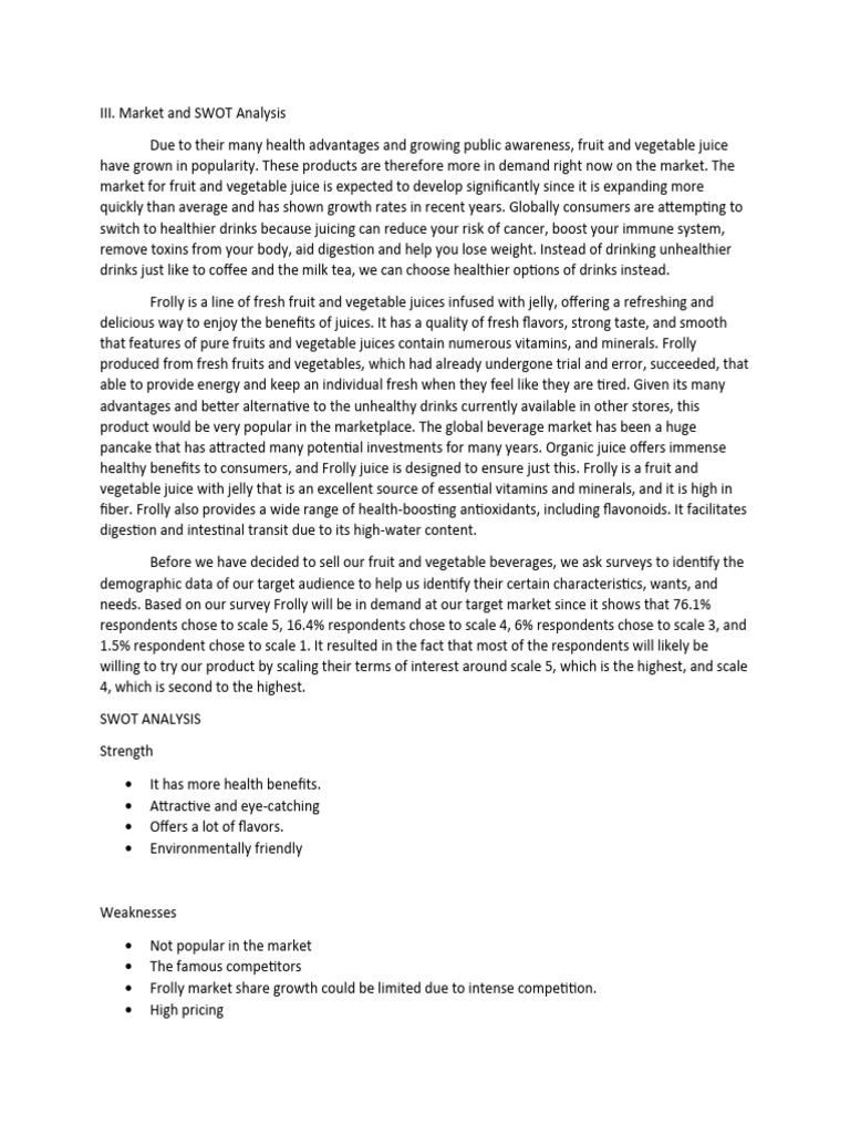 Iii Market and Swot Analysis | PDF | Juice | Diet & Nutrition