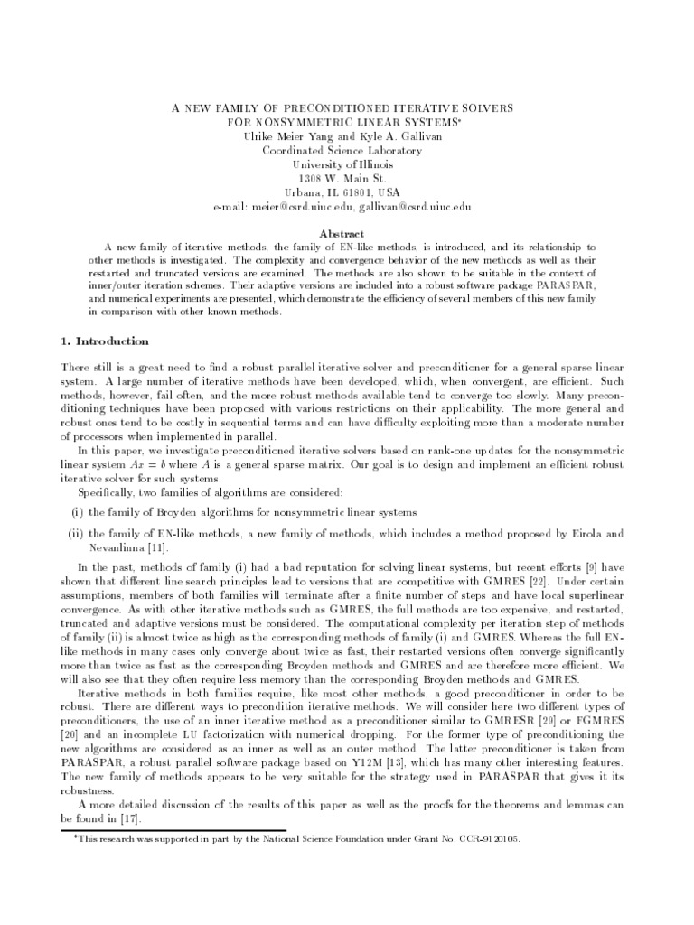 A New Family of Preconditioned Iterative Solvers | PDF | Algebra | Computer Programming