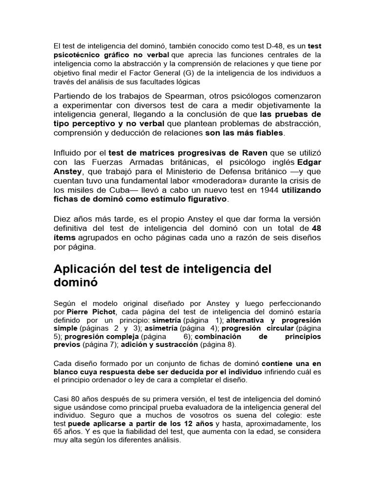 Test de Inteligencia del Dominó | PDF | Inteligencia | Cognición