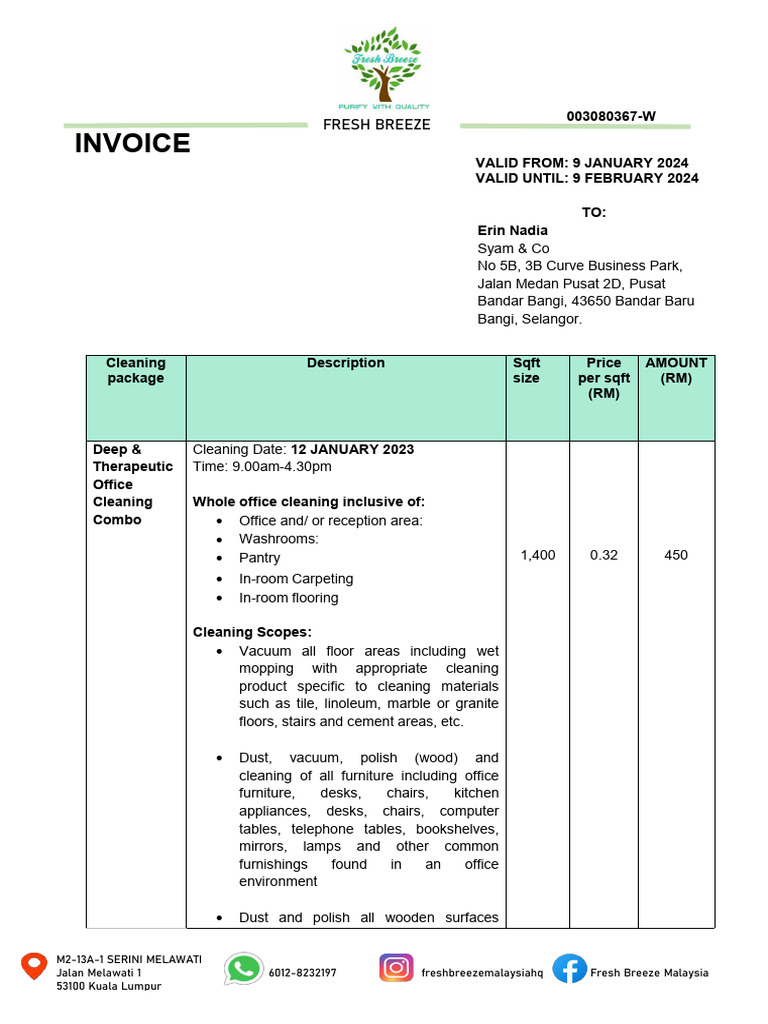 Office Cleaning Service Invoice | PDF | Vacuum Cleaner | Bathroom