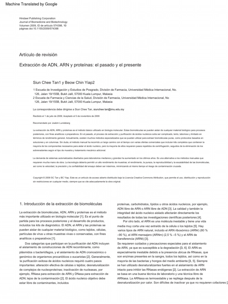 Tan Yiap 2004, Extracción de Ácidos Nucleicos | PDF | Proteínas | Adn