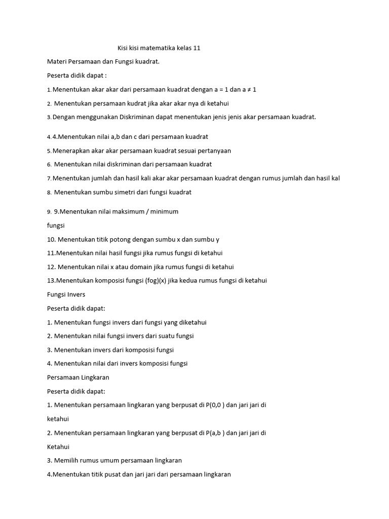 Kisi Kisi Matematika Kelas 11 | PDF | Metode & Bahan Ajar | Sains & Matematika
