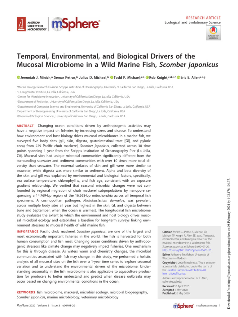 Minich Et Al 2020 Temporal Environmental and Biological Drivers of The ...