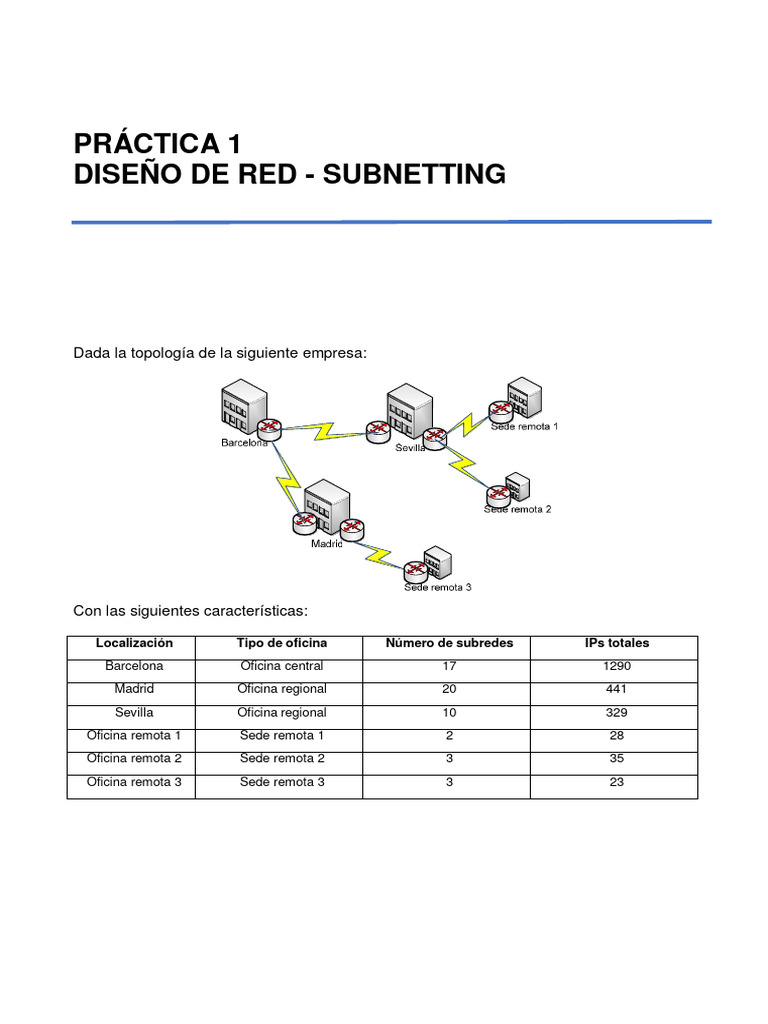 Práctica 1. Diseño de Red - Subnetting | PDF