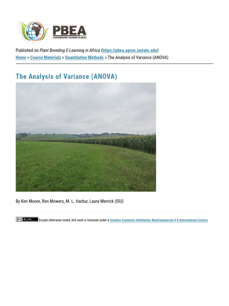 The Analysis Of Variance Anova Pdf Errors And Residuals Analysis 