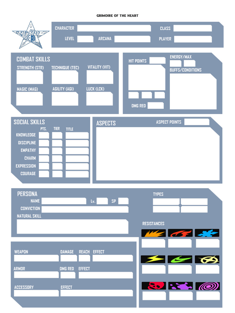 Character Sheet (Grimoire of Heart) | PDF