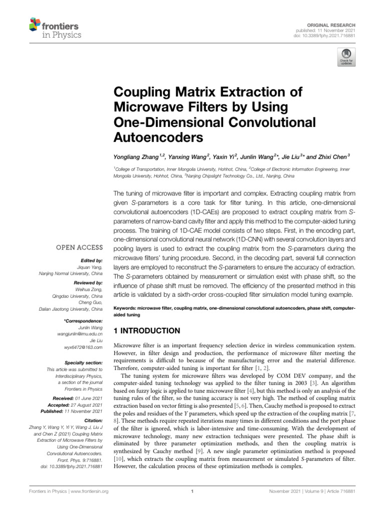 Coupling Matrix Extraction via 1D-CAE | PDF | Science & Mathematics | Technology & Engineering
