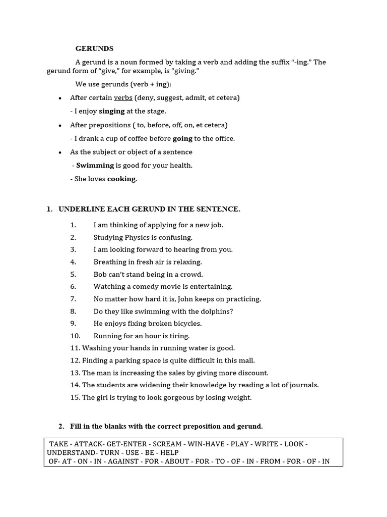 Exercise On GERUND | PDF | Verb | Languages