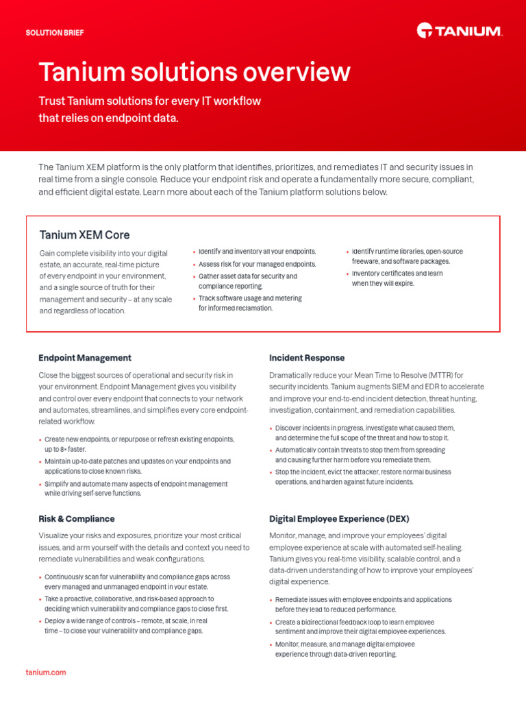 Tanium XEM Platform Overview | PDF | Vulnerability (Computing) | Computing