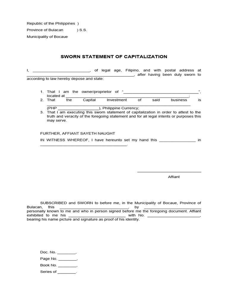 Sworn Statement of Capitalization | PDF