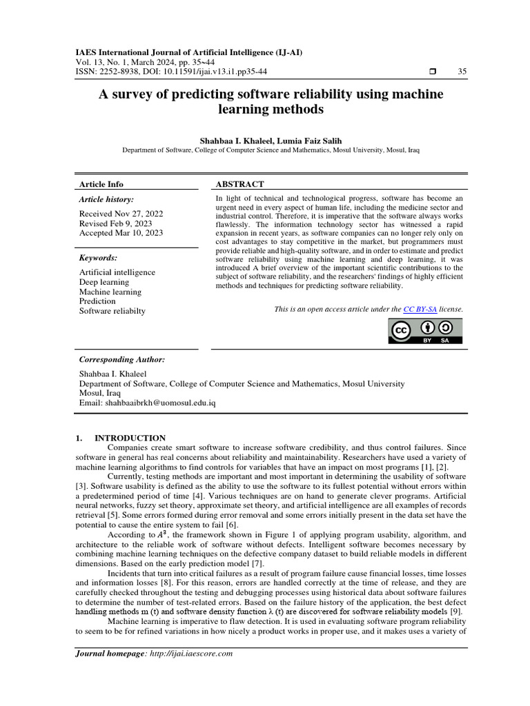 A Survey of Predicting Software Reliability Using Machine Learning ...