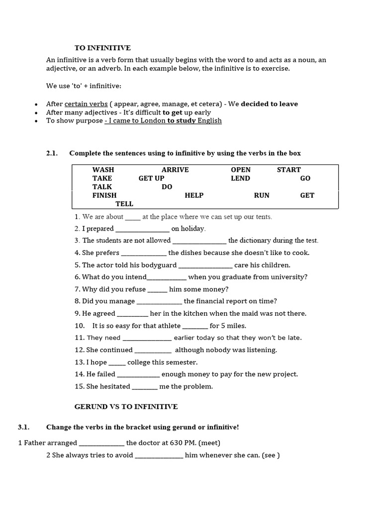 To Infinitive | PDF | Adjective | Verb