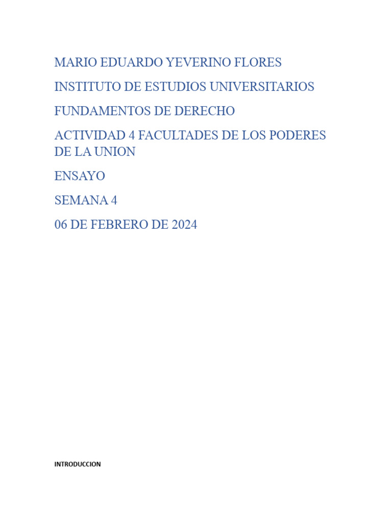 Actividad 4 Facultades de Los Poderes de La Union Ieu | PDF ...