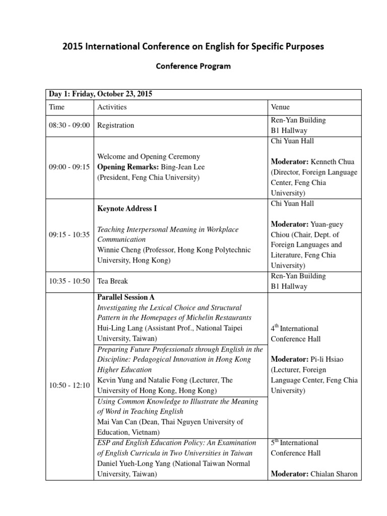 2015 ESP Conference Program Schedule PDF Taiwan University