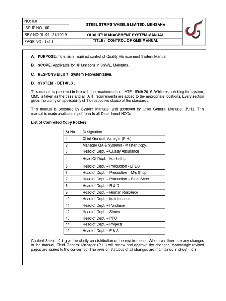 QMS Manual Control Guide | PDF