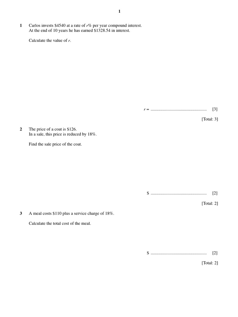 IGCSE Percentage Questions Practice | PDF | Interest | Percentage