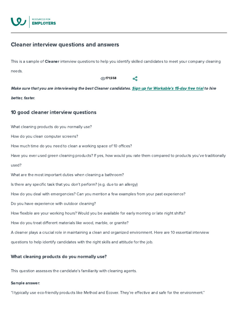 10+ Proven Cleaner Interview Questions (+answers) | PDF | Experience ...