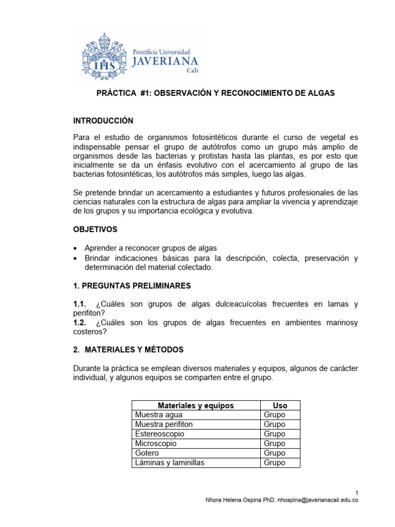 Lab 1 Algas | PDF | Algas | Agua