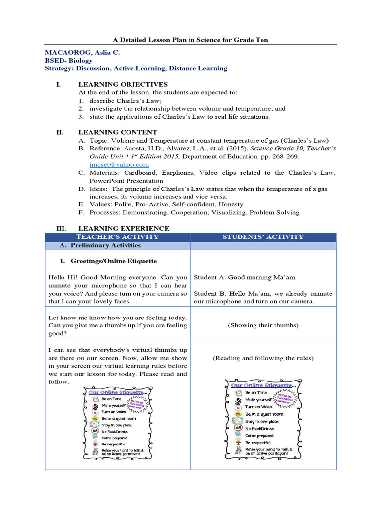 DLP in Online Class Set-Up | PDF | Gases | Temperature