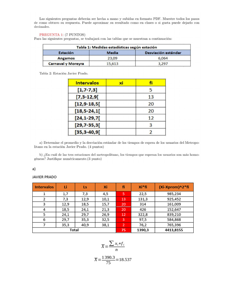 Intervalos Li Ls Xi Fi Xi Fi (Xi-Xprom) 2 Fi: A) Javier Prado | PDF