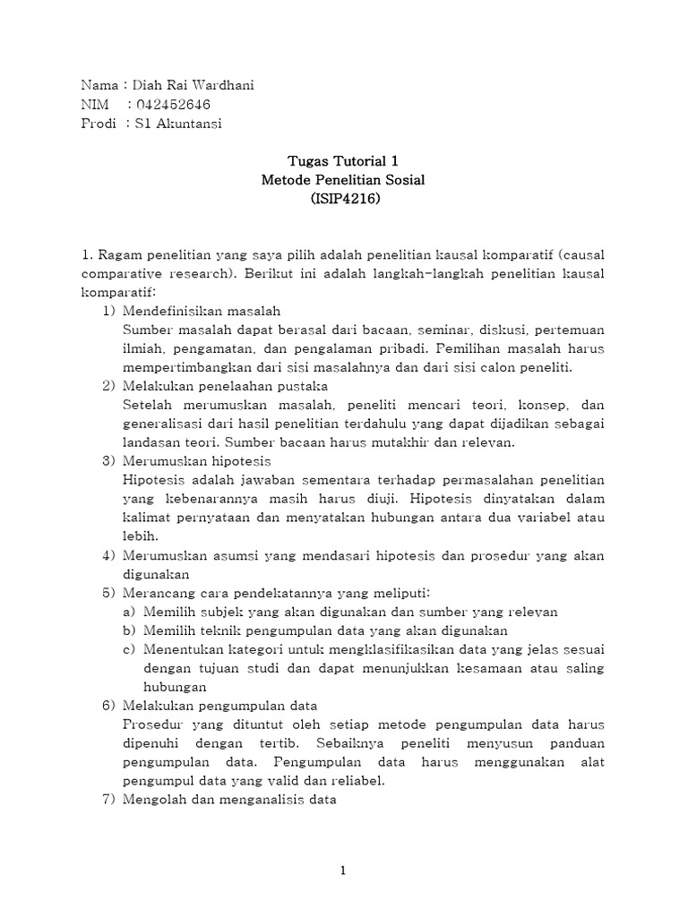 Metode Penelitian Kausal Komparatif | PDF