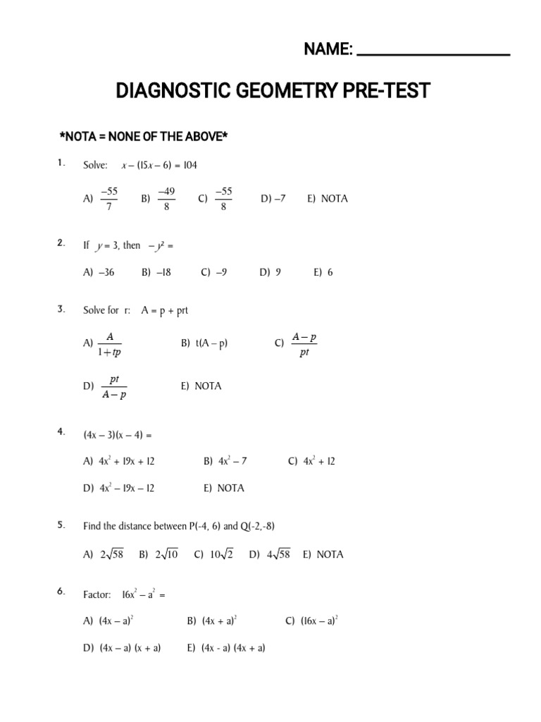 Geometry Pre-Test | PDF | Area | Triangle