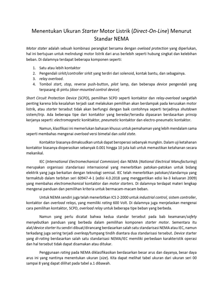 Penentuan DOL Menggunakan Standarisasi NEMA | PDF