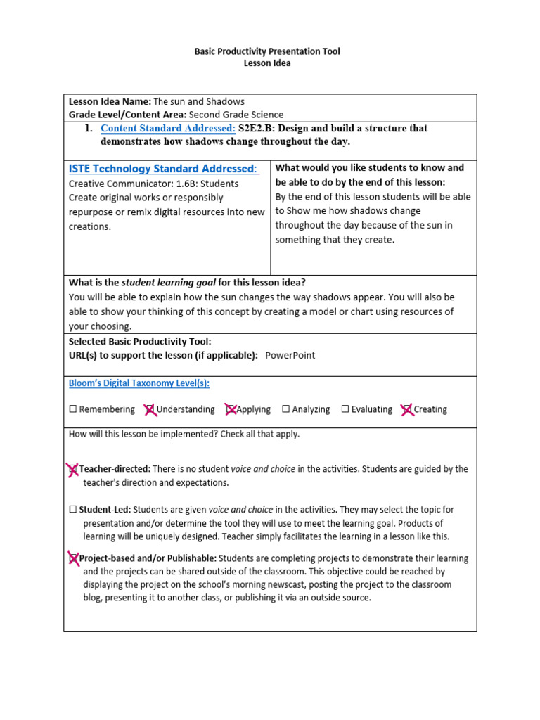 Sun and Shadows Lesson Plan for 2nd Grade | PDF | Project Based ...