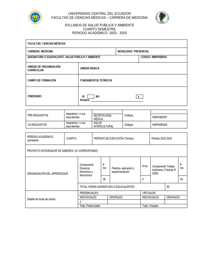 Syllabus Salud Pública y Ambiente | PDF | Medicina | Entorno natural