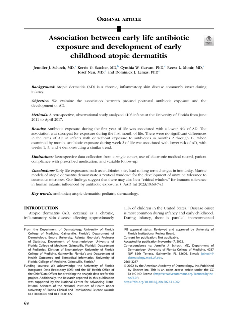 Association Between Early Life Antibiotic Exposure and Development of Early Childhood Atopic ...