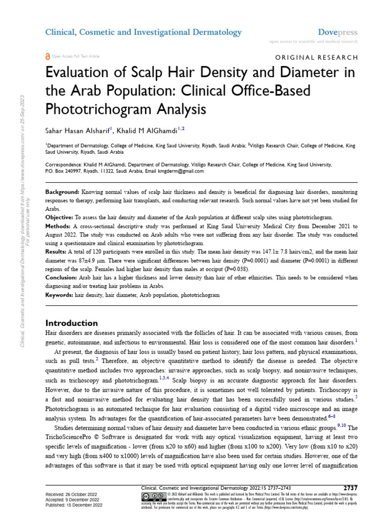 Evaluation of Scalp Hair Density and Diameter in The Arab Population ...