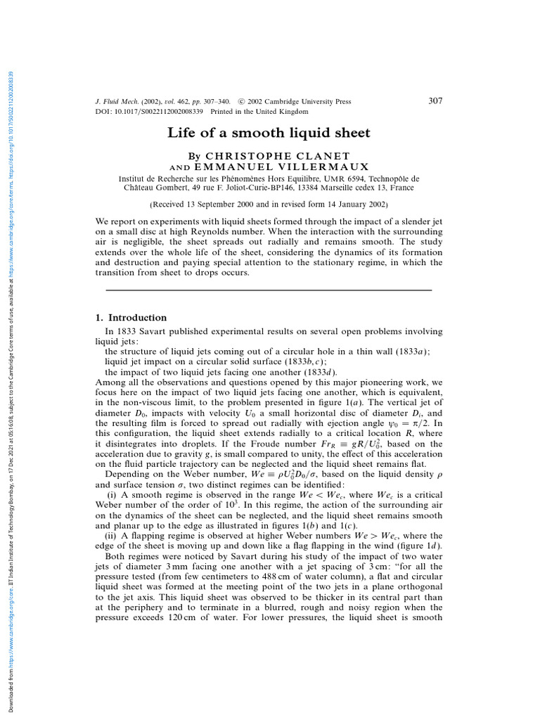 2002 E Villermaux Et Al - Life of A Smooth Liquid Sheet | PDF | Liquids ...
