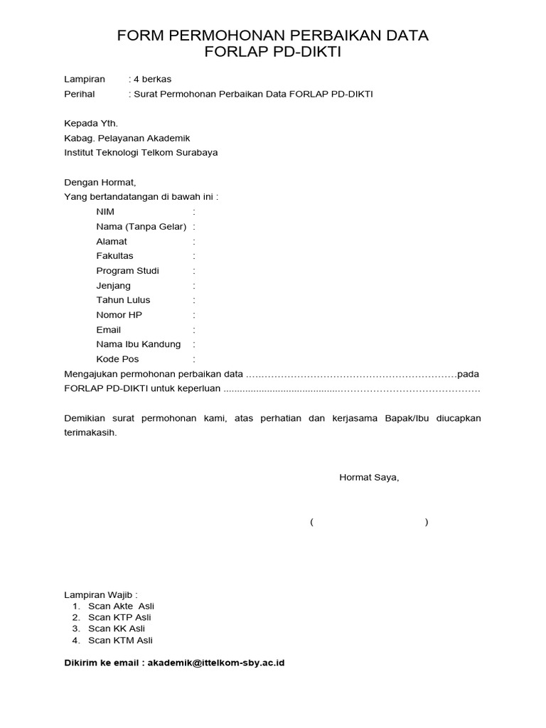Permohonan Perbaikan Data FORLAP | PDF | Hukum