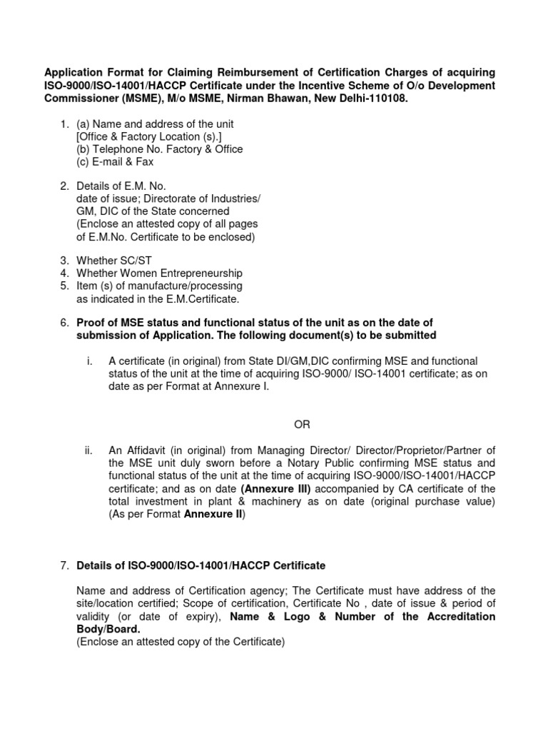 MSME Application Form | PDF | Iso 9000 | Notary Public