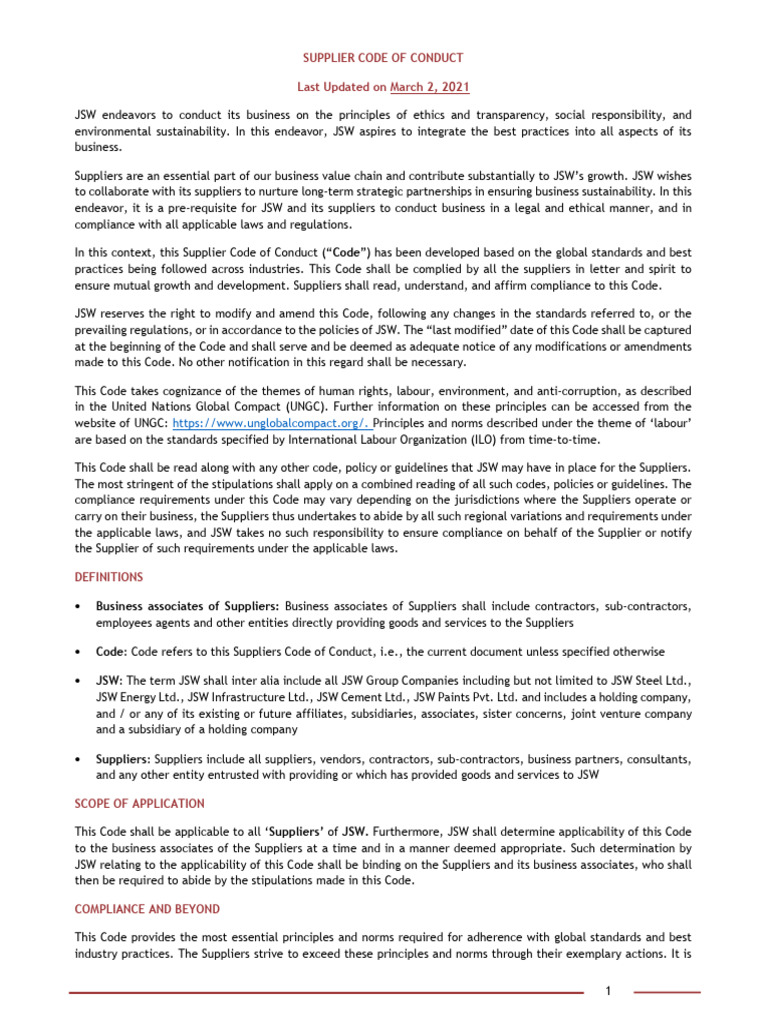 Supplier Code of Conduct | PDF | Labour Law | Employment