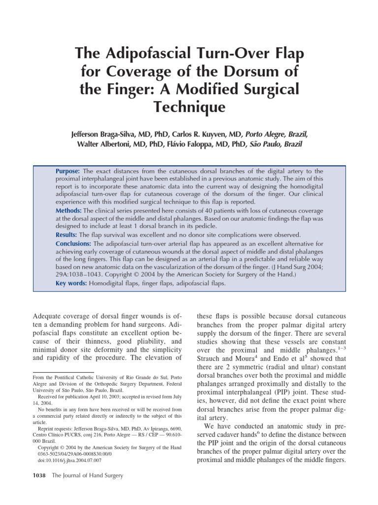 The Adipofascial Turn-Over Flap For Coverage of The Dorsum of The ...