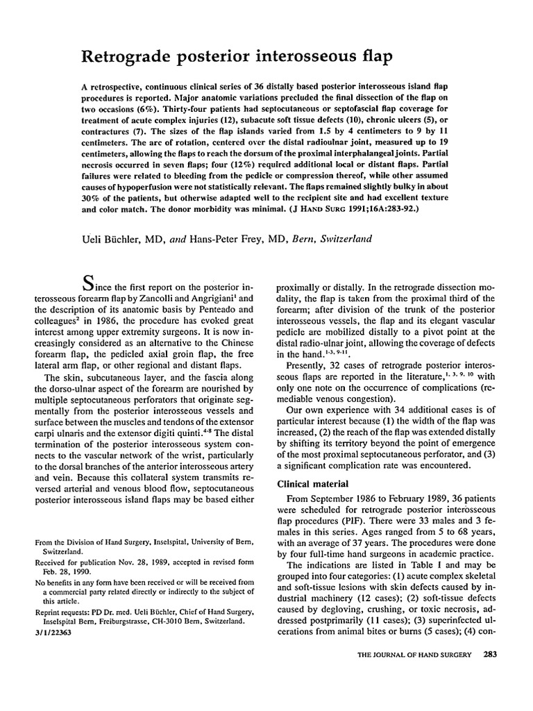 Retrograde Posterior Interosseous Flap | PDF | Hand | Anatomical Terms ...