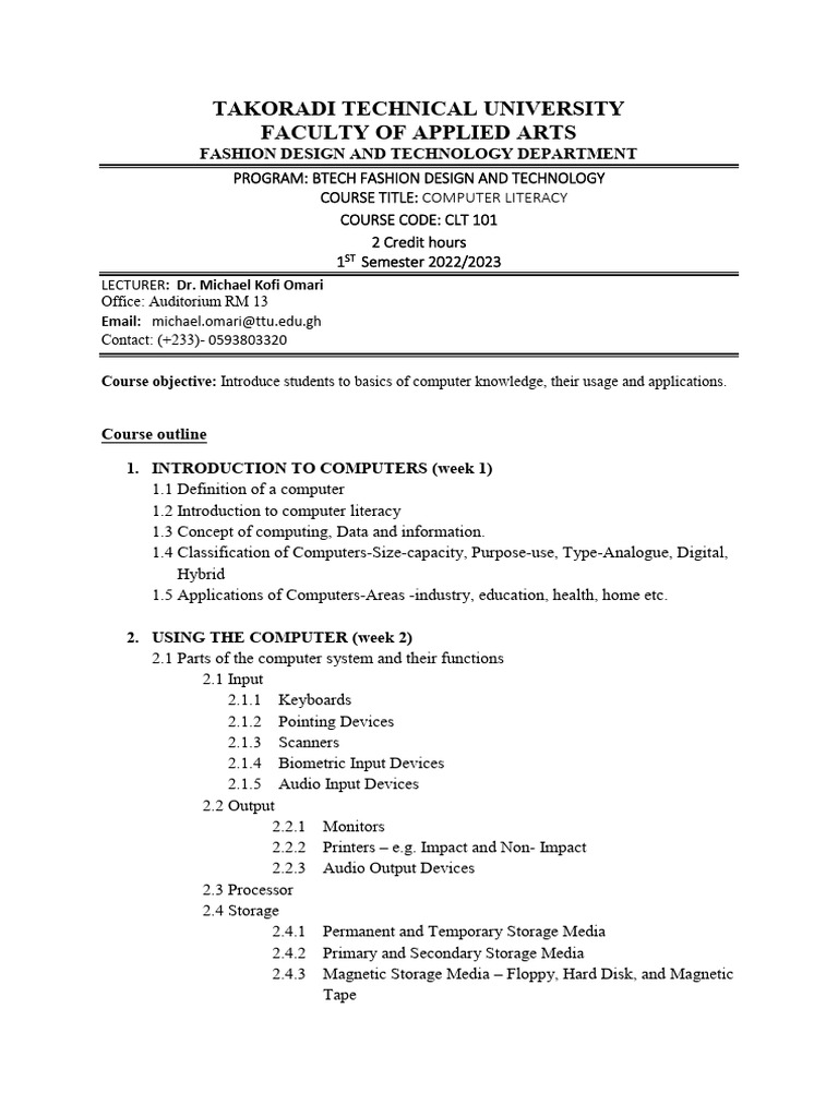 Computer Literacy Clt-101 Course Outline | PDF | World Wide Web | Internet & Web