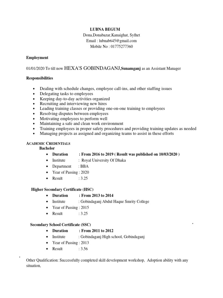 CV Lubna Begum | PDF