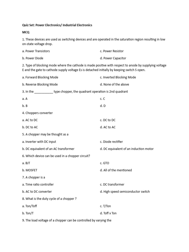 Quiz Set - Power Electronics or Industrial Electronics - Final | PDF ...