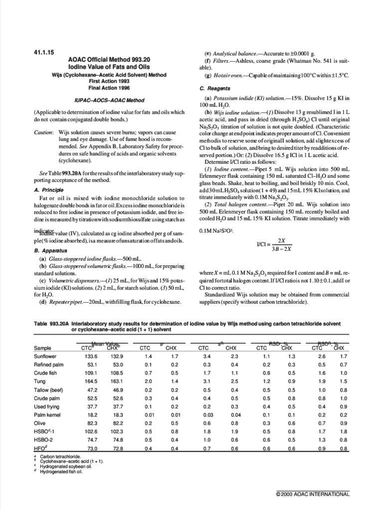 PDF Iodine Value Aoac Official Method 99320 Compress | PDF