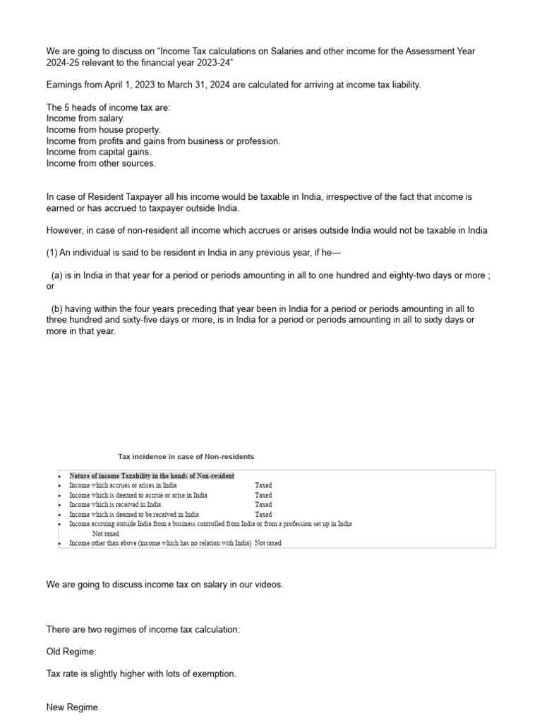 Income Tax Calculations On Salaries and Other Income For The Assessment ...