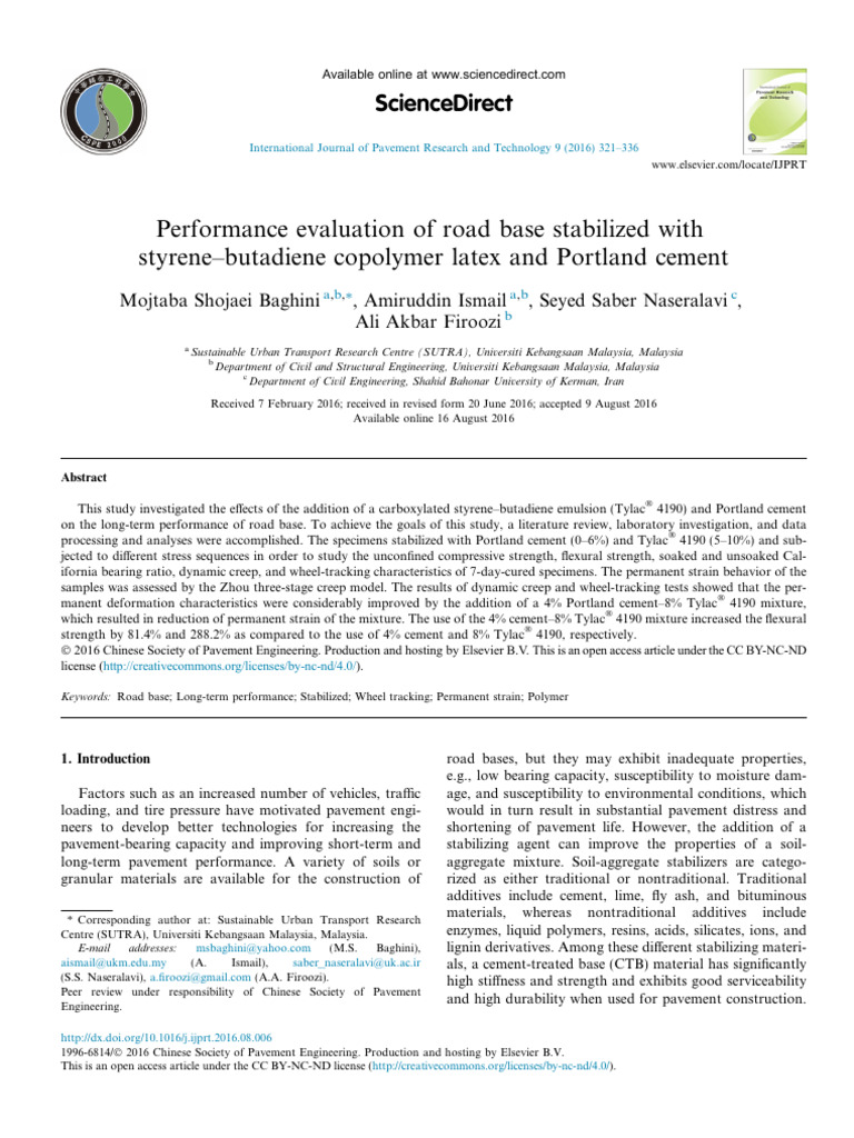 Performance Evaluation of Road Base Stabilized With Styrene-Butadiene ...