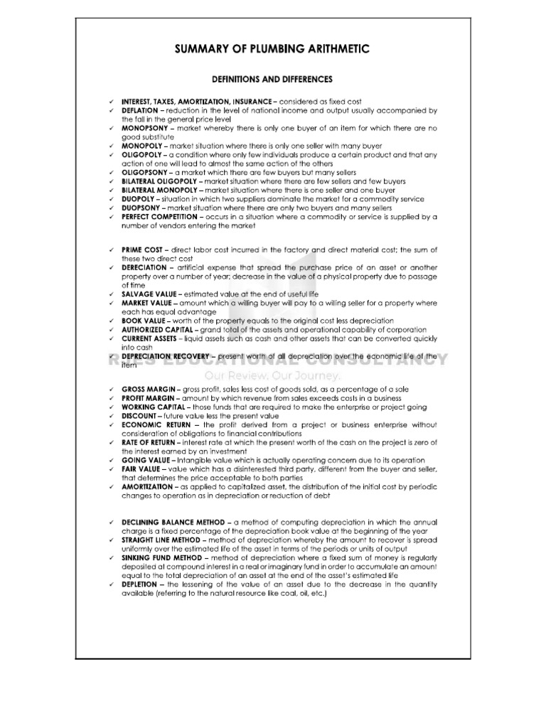 Summary of Plumbing Arithmetic. RJES | PDF