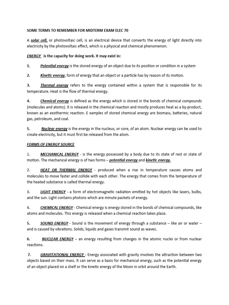 Some Terms To Remember For Midterm Exam Elec 70 | PDF | Semiconductors | Electron