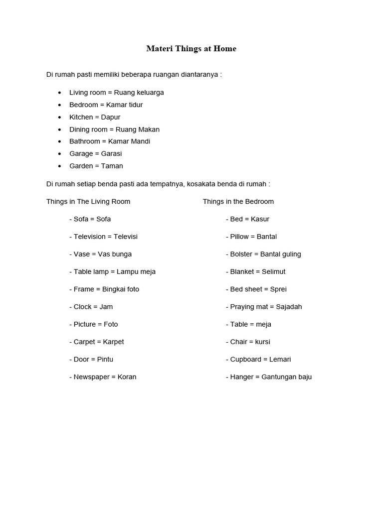 Vocabulary of Home Spaces and Items | PDF | Cooking, Food & Wine