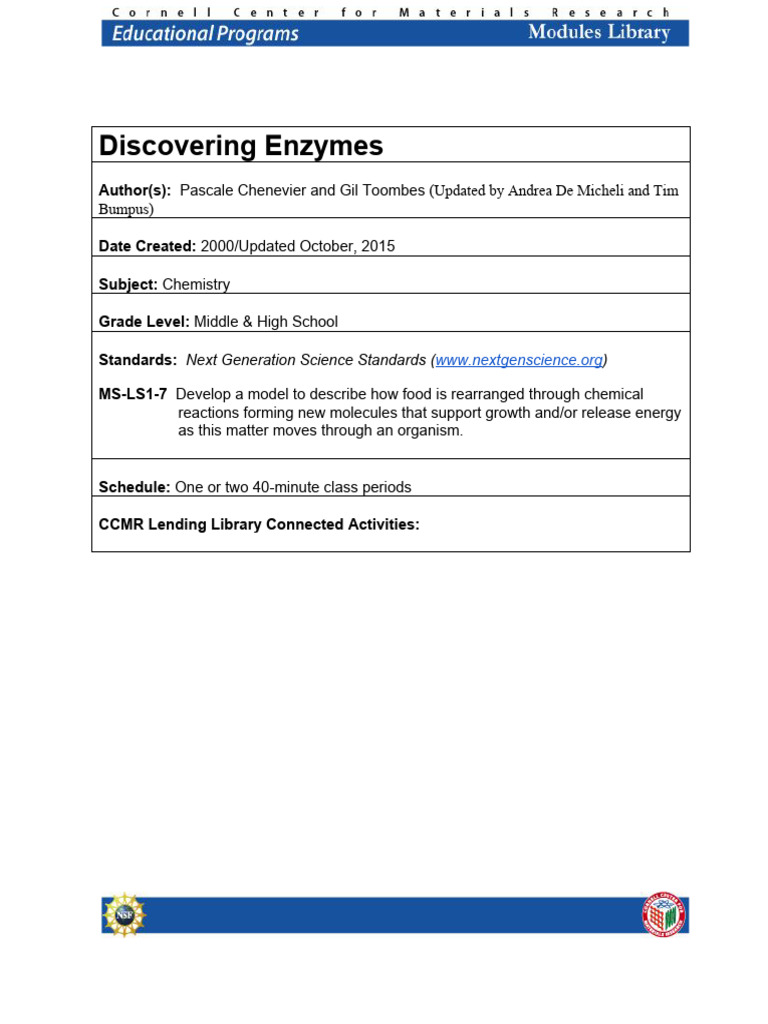 Discovering Enzymes Module | PDF | Catalase | Hydrogen Peroxide