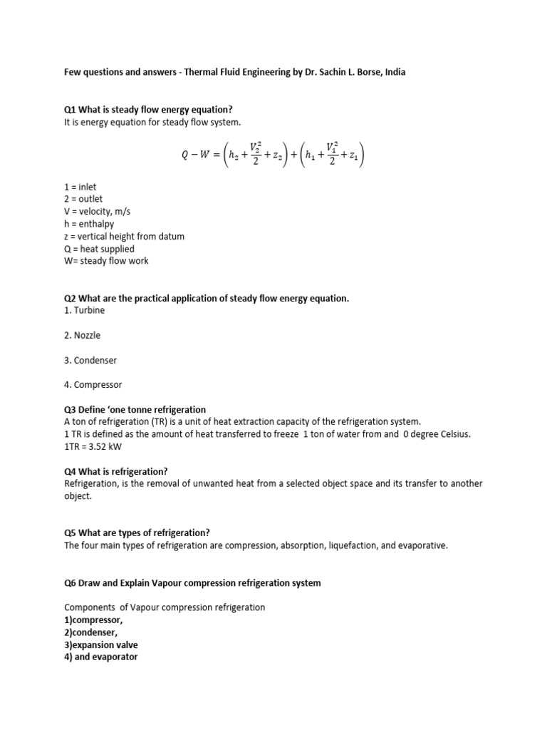 Few Questions and Answers - Thermodynamics and Fluid Mechanics | PDF | Heat Transfer | Thermal ...